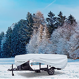 Antook 500D Pop up Camper Cover for 14 15 16ft Trailers, Waterpoof Folding RV Covers, Ripstop Pop-up Motorhome Cover