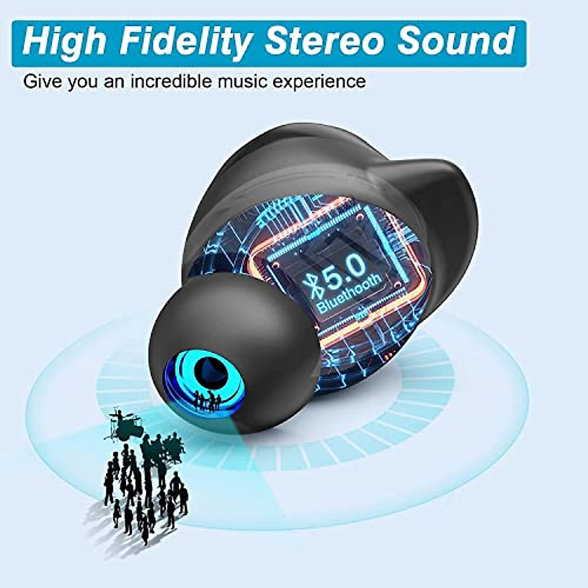 Integral Memory Earphone Wireless Earbuds,Bluetooth 5.0 Headset, IPX5 Waterproof in Ear Touch Earplug, Headset Lasting for 8 Hours, with Built-in Microphone Phone/Android/iOS (A), Black