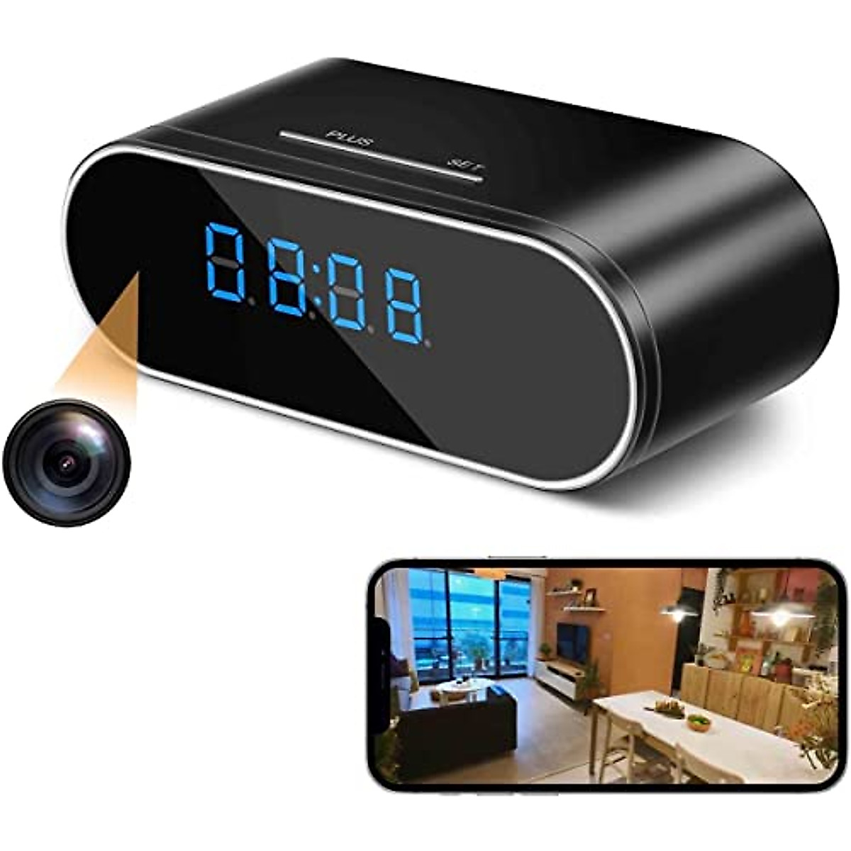 WOONZER Hidden Camera,Spy Camera HD 1080P WiFi Alarm Clock Camera with Night Vision/Motion Detection/Loop Recording Wireless Security Camera,Monitor Video Recorder Nanny Cam