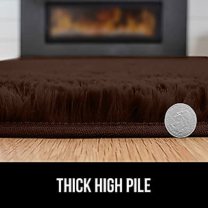 Gorilla Grip Soft Faux Fur Area Rug, Washable, Shed and Fade Resistant, Grip Dots Underside, Fluffy Shag Indoor Bedroom Rugs, Easy Clean, for Living Room Floor, Nursery Carpets, 5x8 FT, Chocolate