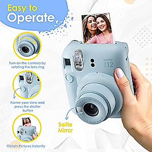 Fujifilm Instax Mini 12 Camera with Fujifilm Instant Mini Film (60 Sheets) Bundle with Deals Number One Accessories Including Carrying Case, Photo Album, Stickers (Pastel Blue)