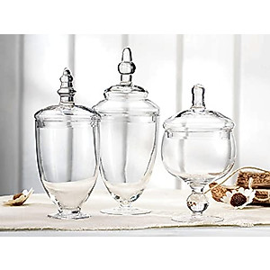 Glaver's Apothecary Jars With Lids, Set Of 3 Candy Jars, Countertop Canister, Glass Décor, Restroom Accessories, Buffet Décor, For all your Vanity Storage and much more