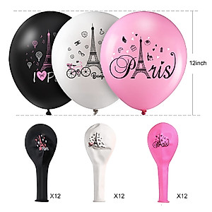 36 Pieces Paris Balloons Day in Paris Balloons Eiffel Tower Latex Balloons Paris Theme Valentine's Day Balloons for Paris Party Decoration, 12 Inches