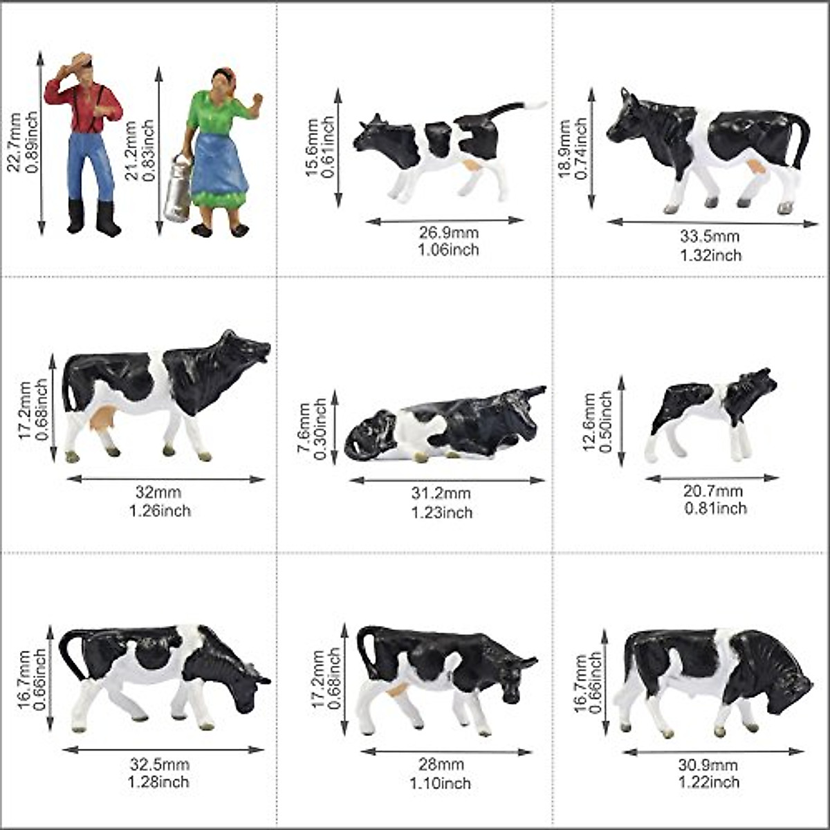 Farm Animals Figure Set,AN8704 36PCS 1:87 Well Painted Model Cows and Figures for HO Scale Model Train Scenery Layout Miniature Landscape New