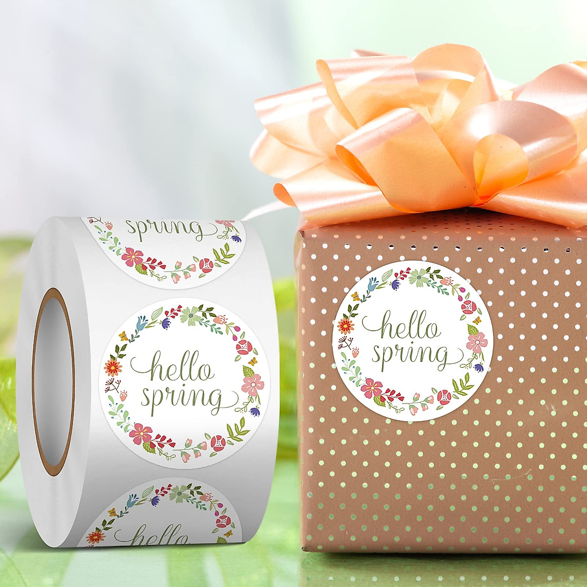Acetiamin 500PCS Hello Spring Sticker Roll, 1.5 Inch Round Flower Label Stickers for Kids and Adults, Happy Spring Holiday Gift Tag for Greeting Cards, Gift Boxes Decorations, Sealed Envelopes