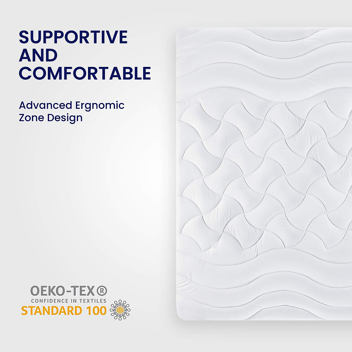 SLEEP ZONE Cooling Mattress Topper California King, Premium Zoned Cool Mattress Pad Cover, Padded Mattress Protector Breathable Washable, Deep Pocket 8-21" (White, Cal King)