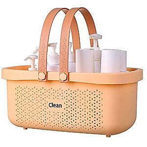 HAPPY MOTTE Plastic Portable Shower Caddy, Bathroom Shower Caddy Basket Tote With Handle For Collage Dorm Camp Travel Pink