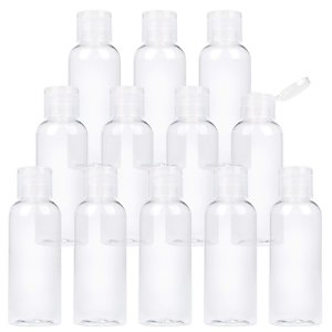 TRENDBOX 12 Pack Plastic Empty Bottles with Flip Cap for Shampoo, Lotions, Liquid Body Soap, Cream (2 oz / 60 ml)