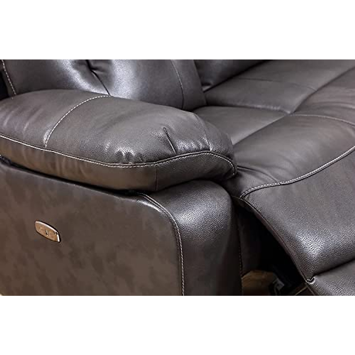 Blackjack Furniture Albany Leather Air Upholstered Living Room Reclining, Power Sectional Sofa, Dark Gray