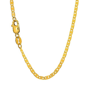 JewelStop 10k Solid Yellow Gold 1.7 mm Mariner Chain Necklace, Lobster Claw Clasp - 24 Inches, 2.7gr.
