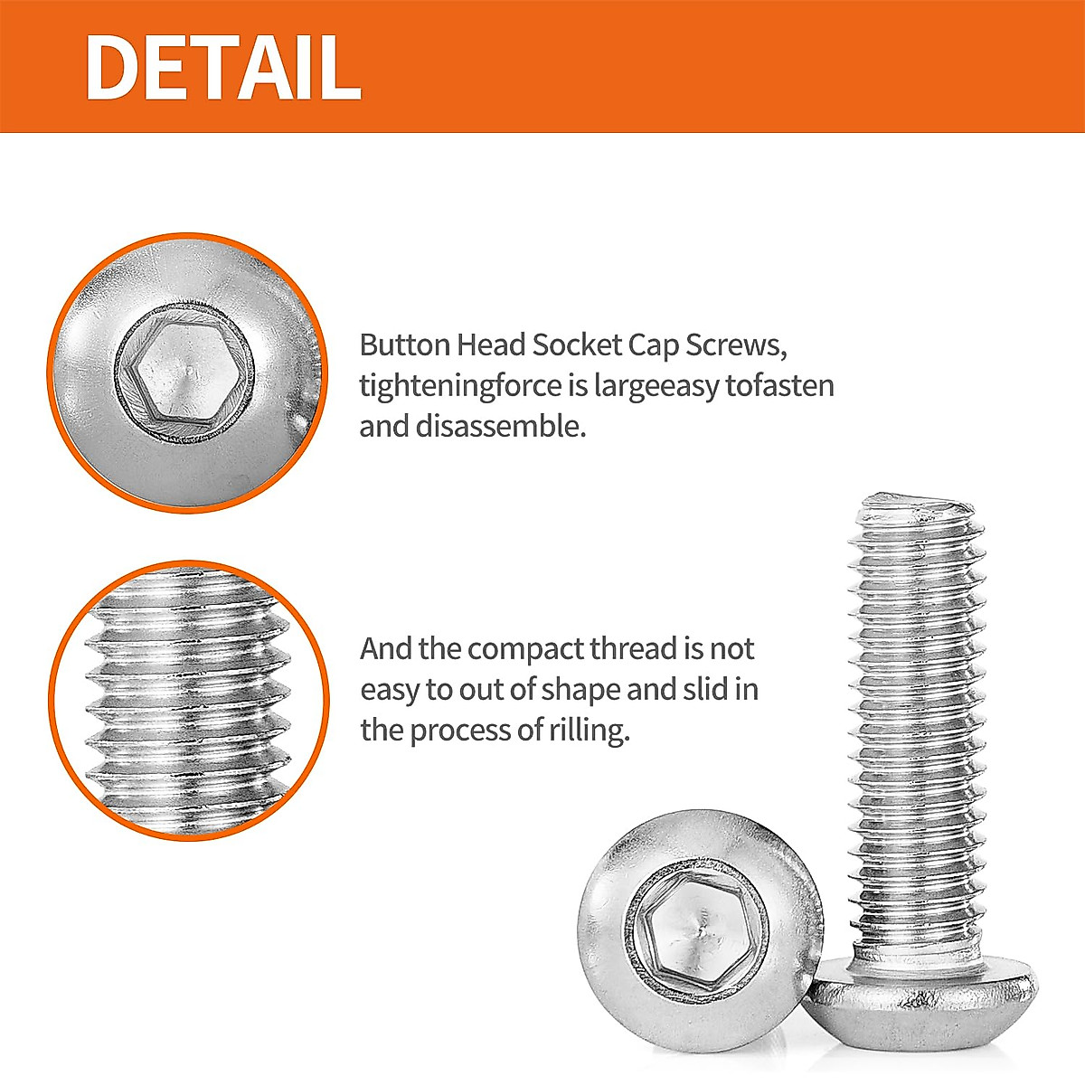 M5-0.8 x 50mm Button Head Socket Cap Screws Bolts 304 Stainless Steel Metric Machine, Allen Hex Drive, Bright Finish Fully Threaded 25PCS