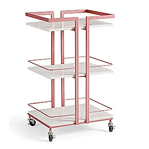 Storage Newspaper Baskets Marble Removable Golden Cart Beauty Salon Hotel Restaurant Pink Dining Cart Silent Casters for Easy Movement (Color : Pink, Size : 433376cm)