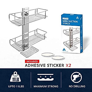 Bath Beyond BATHBEYOND Shower Caddy Suction Cup Tier Shower Shelf - Adjustable Shower Caddy 400 Stainless Steel No-Drilling and Extra Adhesive Sticker for More Stronger Suction (3Tier)