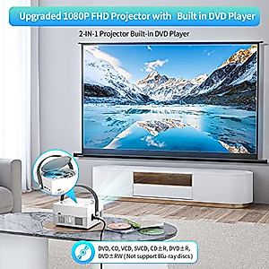 Mini Projector Built in DVD Player, FELEMAN 1080P HD Portable Bluetooth Projector with HiFi Speaker, 8500L Home Theater Movie Projector Compatible with HDMI/TV Stick/AV/USB/Smartphone