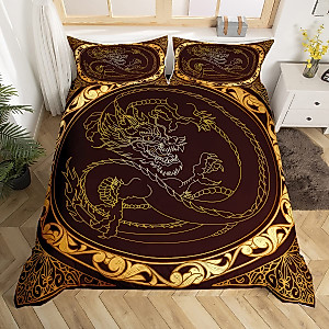 Dragon Bedding Set King Size,Chinese Snake Dragon Theme Duvet Cover Set for Kid Teen Boys Girls,Dragon Pattern Comforter Cover Decorative Room,Chinese Culture Quilt Cover with 2 Pillowcases