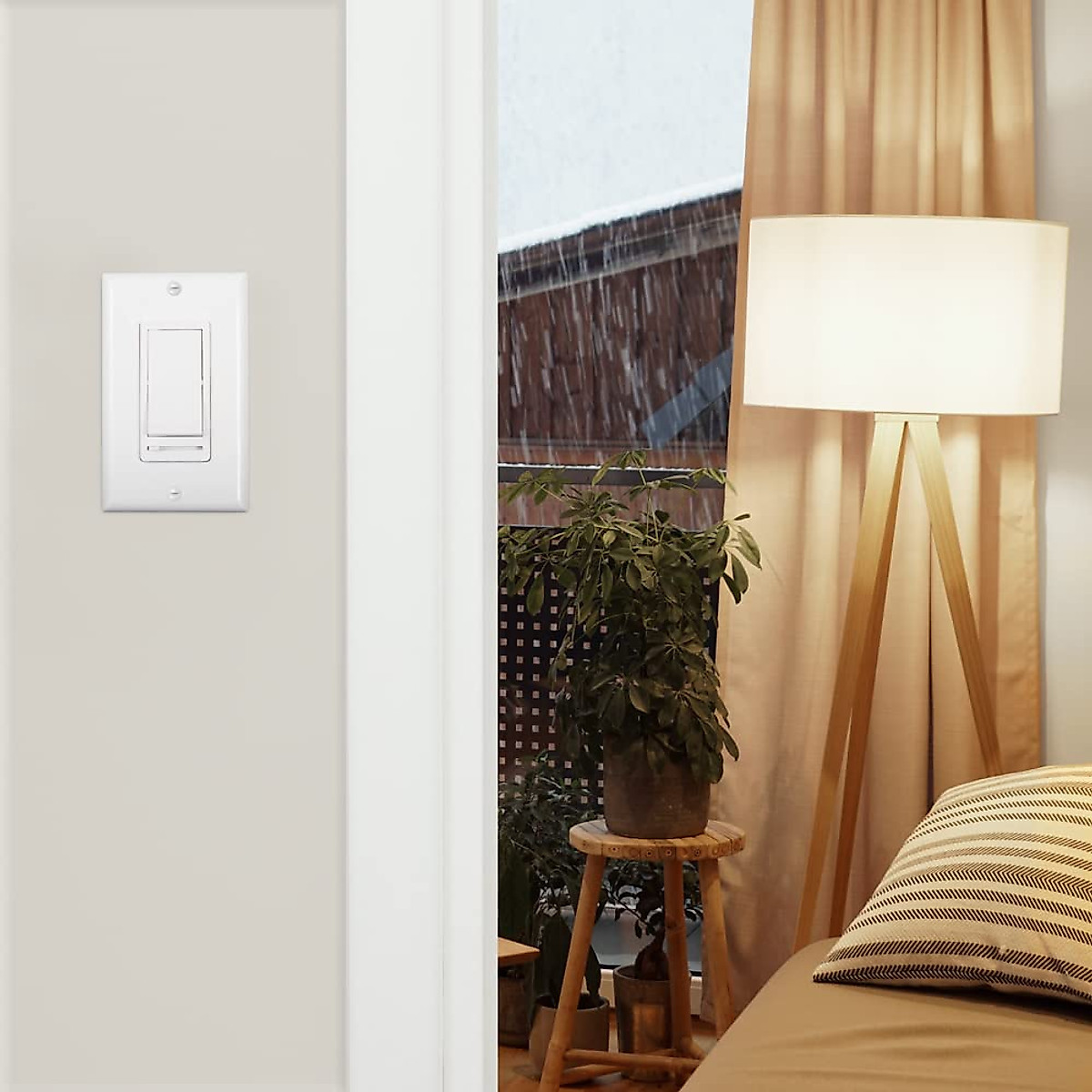 Maxxima LED Slide Dimmer Rocker Switch - 3-Way/Single Pole Compatible, Decorative Electrical Light Switch, 600 Watt Max, LED Compatible for Indoor Home Use, Wall Plate Cover Included - White