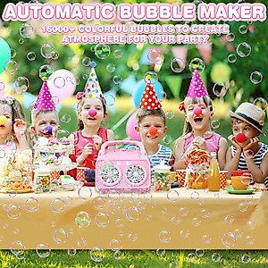 FUNNYB&G Automatic Bubble Machine, 16000+ Bubbles Per Minute Portable Bubble Maker, Plug-in or Battery Powered Indoor Outdoor Party Birthday Christmas (Pink)