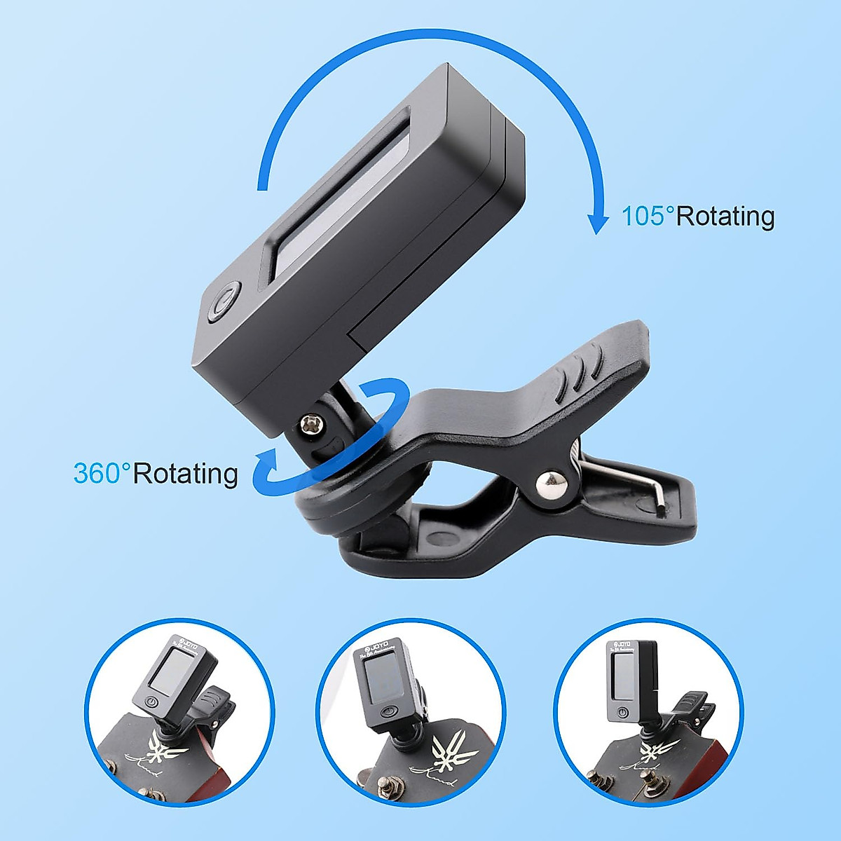 BROTOU Guitar Tuner Clip On with Guitar Capo for Guitar, Bass, Violin, Ukulele, Digital Electronic Tuner Acoustic Guitar Accessories with LCD Display (3 Guitar Picks)
