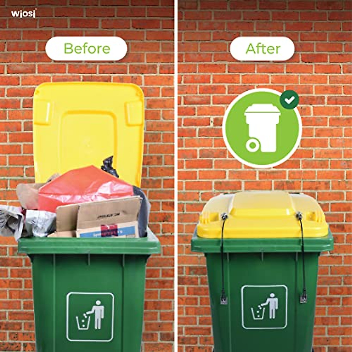 Trash Can Lid Black Lock – Metal Outdoor Trash Can Strap Lock for Litter Prevention – Trash Can Locks for Animals, Squirrels, Dogs, Raccoons – Durable Nylon Coated Wire Rope – Universal Fit – 2-Pack