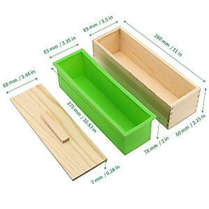 ZOENHOU 3PCS 42oz Green Soap Molds with 3 Lids, Flexible Rectangular Silicone Soap Making Molds Kit with Wood Box DIY Tool Set for Soap Making Supplies
