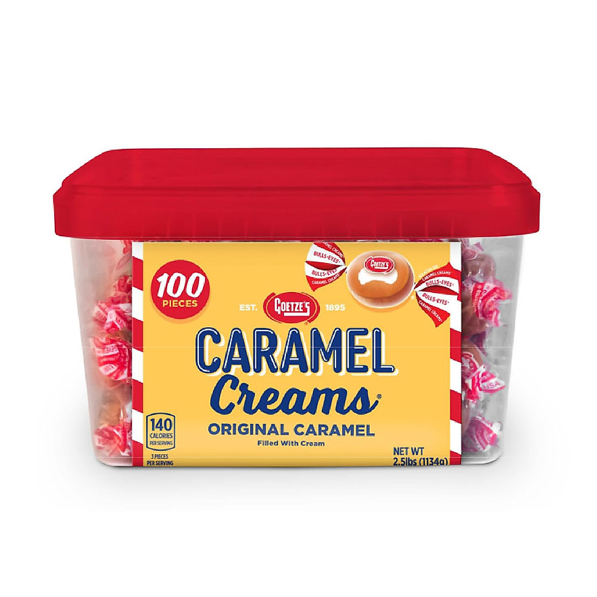 Goetze's Candy Caramel Creams - 100 Count Candy Tub - Gift Box - Fresh from the Factory…