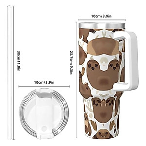 HULIBIN Brown Sloth Print Double Deck Stainless Steel Travel Coffee Cup With Lid 40 Oz Ice Bully Cup