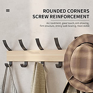 KooNiosio Solid Wood Wall Hanging Coat Rack, Entrance Hanger, Metal Wood Coat Hanger with 5 Black Aluminum Hooks for Coat, Scarf, Bag, Towel, Key, Coat, Umbrella, Hat, Oak (Black)