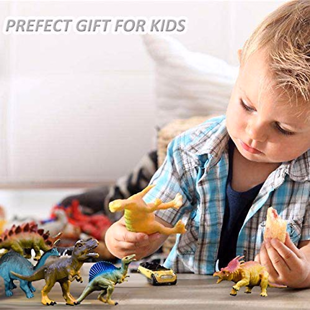 OuMuaMua Dinosaur Toys, Plastic Dinosaur Figure Set, Ideal Education Toys for Kids and Toddler, Including T-Rex, Stegosaurus, Monoclonius, 6 to 7 Inch Large Size, 6 Pack