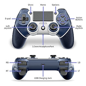 PSKONTORORA Controller for P4 Remote Control Compatible with Playstation 4/Slim/Pro/PC, Wireless Gaming Controllers with Double Vibration/6-Axis Motion Sensor/Programmable Back Buttons【Upgraded】