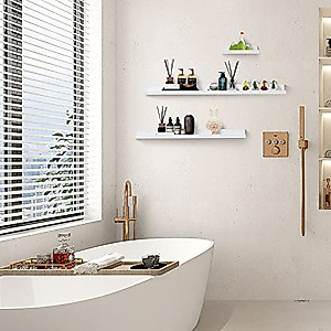 Muzilife 12 Inch White Floating Shelves - Set of 2 Rustic Wood Floating Shelves - Wall Mounted Small Picture Ledge for Bathroom, Bedroom, Living Room