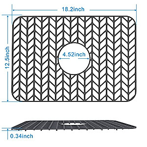 Silicone sink mat protectors for Kitchen 18.2''x 12.5''.JIUBAR Kitchen Sink Protector Grid for Farmhouse Stainless Steel accessory with Center Drain.(Grey)
