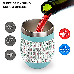 Chinese Mahjong Wine Tumbler with Sliding Lid Stemless Stainless Steel Insulated Cup Outdoor Camping Mug green-style1