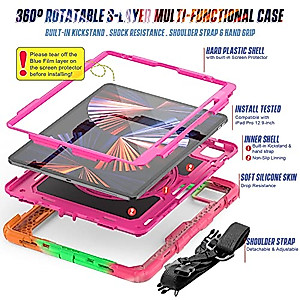 Herize Case Compatibility with iPad 12.9 6th/5th/4th Generation with Screen Protector Pen Holder Swivel Stand Shoulder Strap | Full Body High Impact Resistant Kidsproof Drop Protection