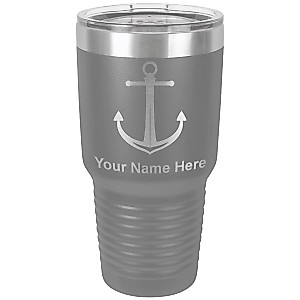 30oz Vacuum Insulated Tumbler Mug, Boat Anchor, Personalized Engraving Included (Gray)