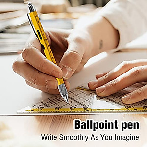 SIMGOAL 9 in 1 Multi-tool Pen-Yellow,Unique Gifts for Dad-Ruler, Level, LED Light, Ballpoint pen, Flat/Phillips Screwdriver, Bottle opener and stylus.