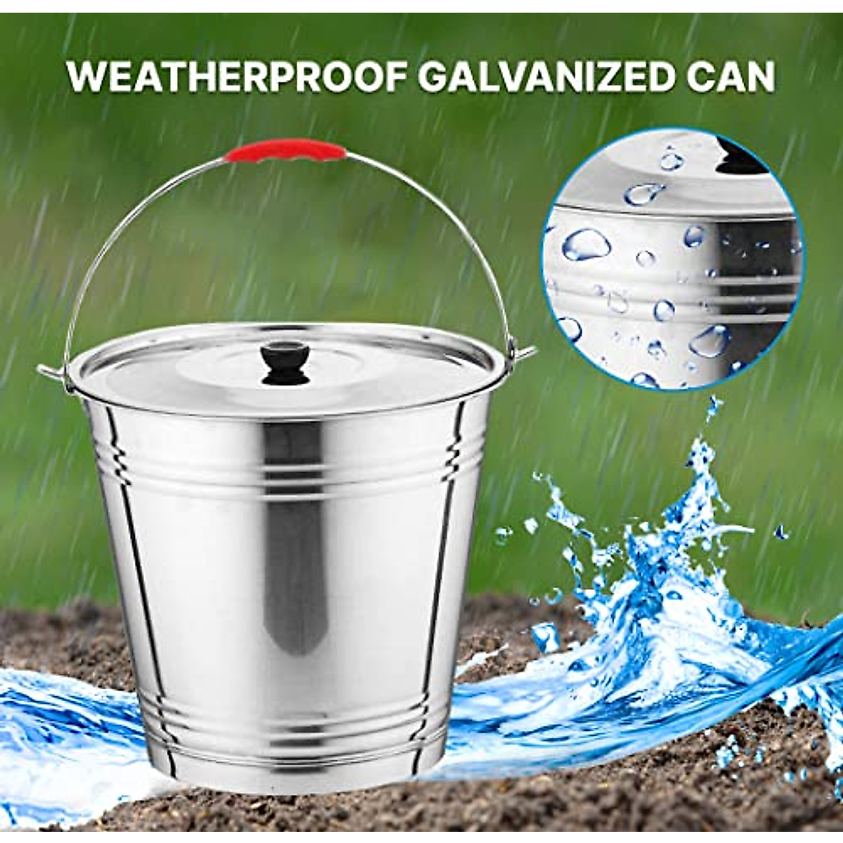 Skywin Metal Can with Lid - Durable 4 Gallon Metal Bucket with Lid for Heavy Loads - Environment-Friendly Metal Trash Can with Lid Outdoor, Safe Alternative to Plastic (2)