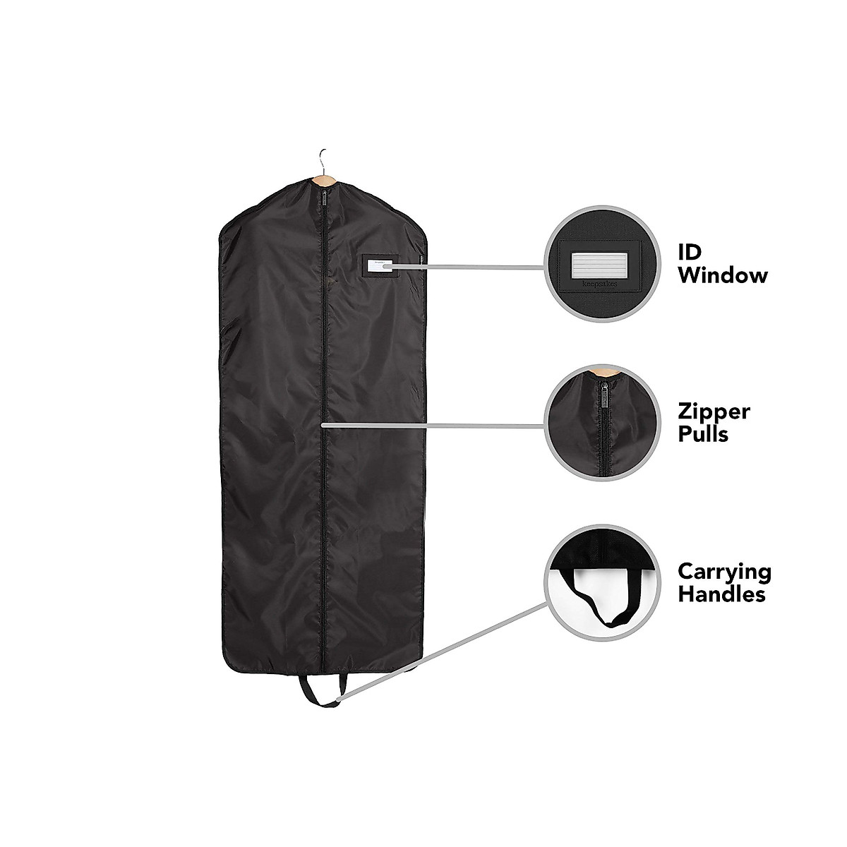 Covermates Keepsakes Garment Bag Set - Premium Polyester - Full Length Zipper - ID Window - Carrying Handles - Closet Storage, Black
