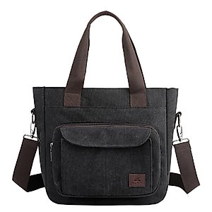 ZHIERNA Canvas Tote Purse for Women, Vintage Crossbody Shoulder Bags Small Handbag, Multi-pocket Top Handle Work Bag