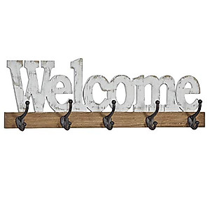 Deco 79 Wood 5 Hangers Wall Hook, 31" x 3" x 10", White