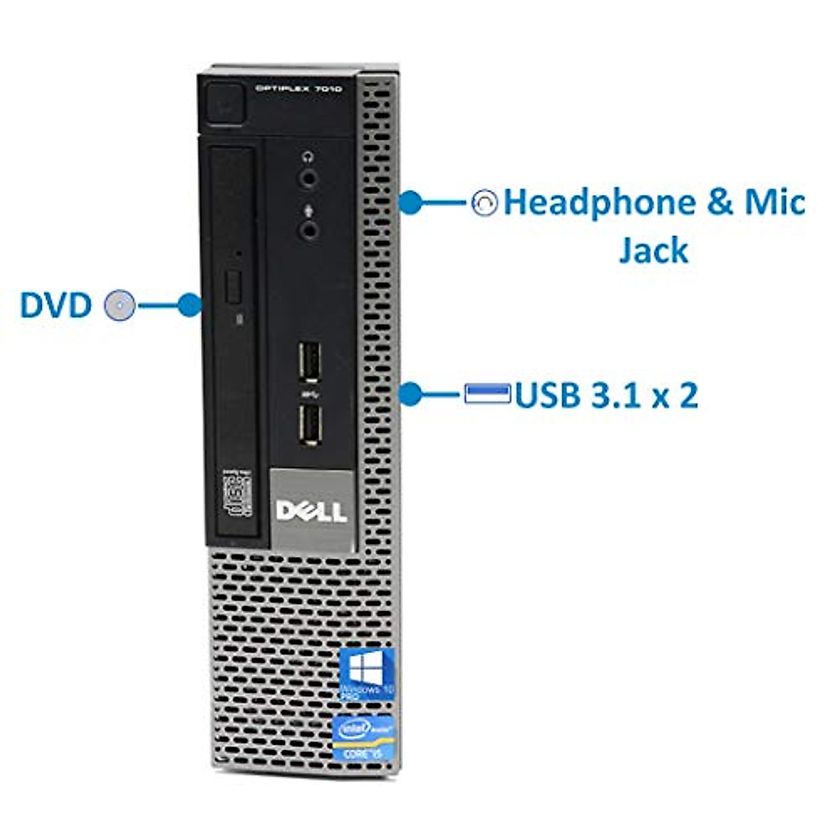 Dell Optiplex 7010 USFF Desktop Computer with Intel i5-3470S Upto 3.6GHz, HD Graphics 2500 4K Support, 8GB RAM, 256GB SSD, DisplayPort, HDMI, DVD, AC Wi-Fi, Bluetooth - Windows 10 Pro (Renewed)