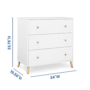 Delta Children Essex 3 Drawer Dresser with Interlocking Drawers, Bianca White/Natural