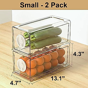 LALASTAR 2 Pack Refrigerator Organizer Bins with Pull-out Drawer, Stackable Kitchen Pantry Organizers and Storage with Freshness Timer, Clear Acrylic Freezer Organizer Drawer, Small