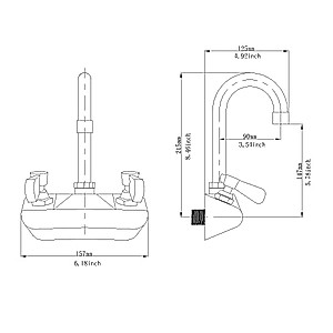 Bathfinesse Kitchen Sink Faucet Wall Mount 4" Center Commercial Kitchen Sink Faucet with 3-1/2" Gooseneck Spout Two Lever Handles Brass Constructed Mixer Tap Chrome Polished