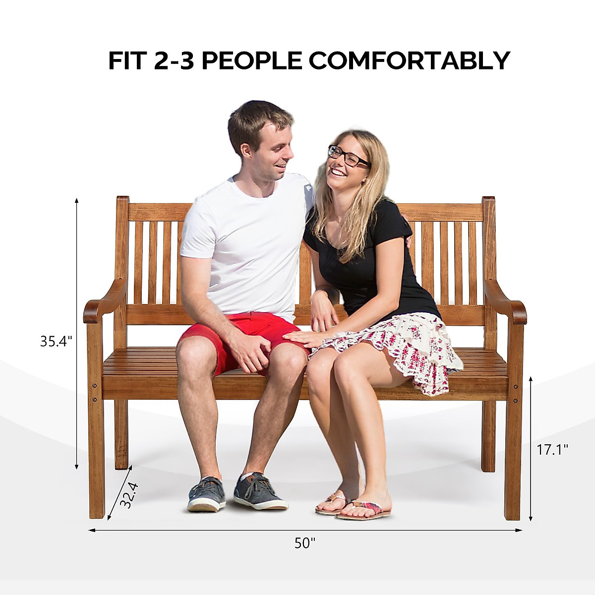 VINGLI 50" Outdoor Bench Patio Bench, Wood Front Porch Garden Bench for Yard Patio Park Outside, All Weather 800lb Capacity (Natural)