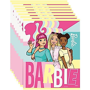 Barbie Birthday Party Supplies Bundle Pack includes 16 Plastic Favor Loot Bags and 1 Dinosaur Sticker Sheet