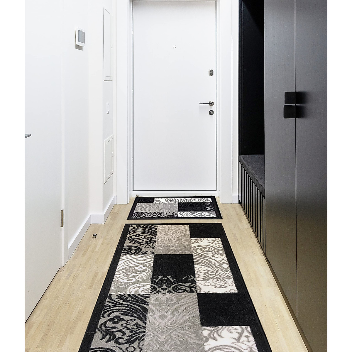 Gloria Non-Slip Rubber Back Kitchen Rug Set 2 Pieces Carpet Runner and Mat Set - 20"X30" & 20"X59" (Modern, 2702)