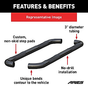 ARIES 35701 3-Inch Round Black Steel Nerf Bars, No-Drill, Select Jeep Wrangler JL Unlimited