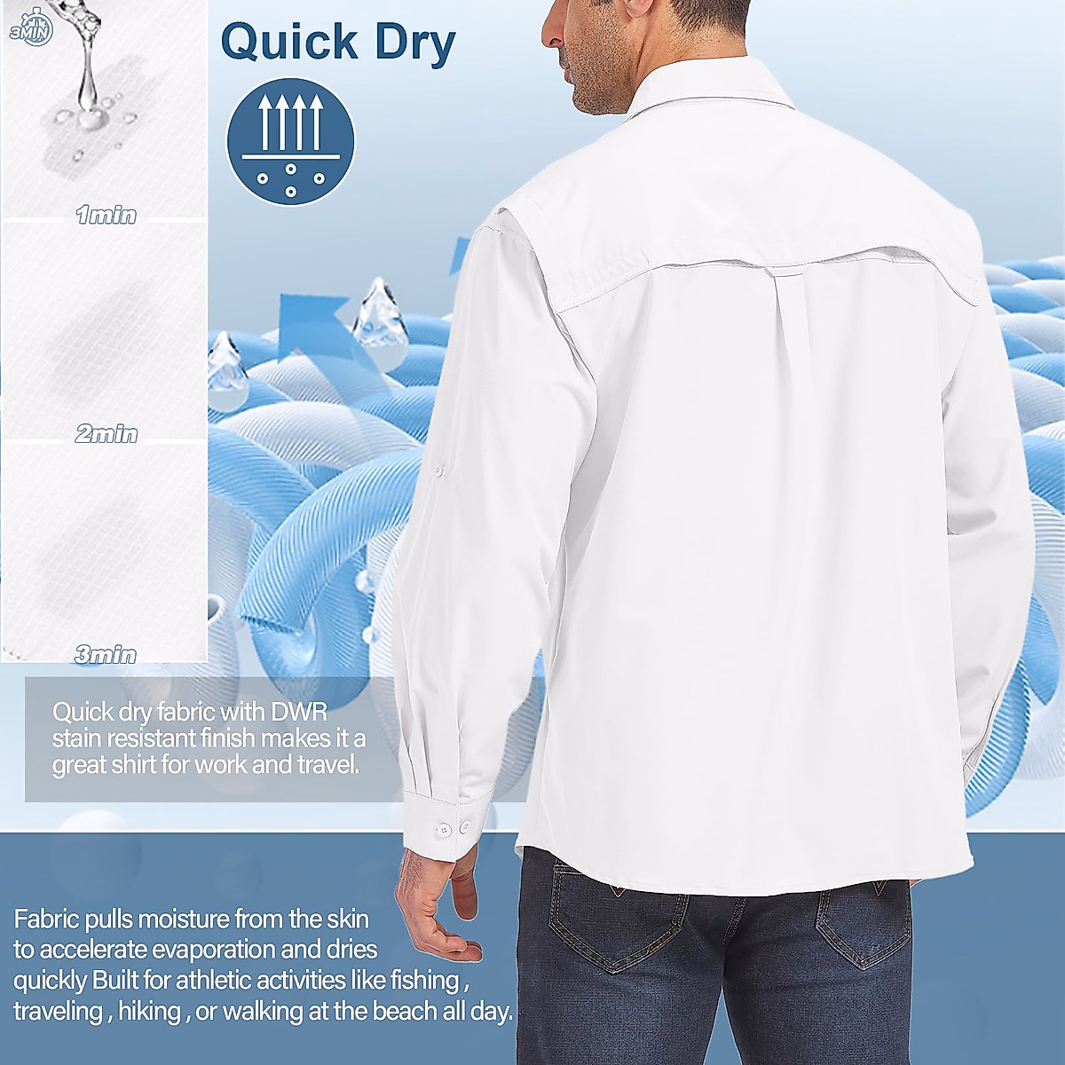 linlon Mens Safari Shirts Long Sleeve UV Protection Hiking Fishing UPF 50+ Quick Dry Cooling Camping Travel Shirts#5066-White-XXL