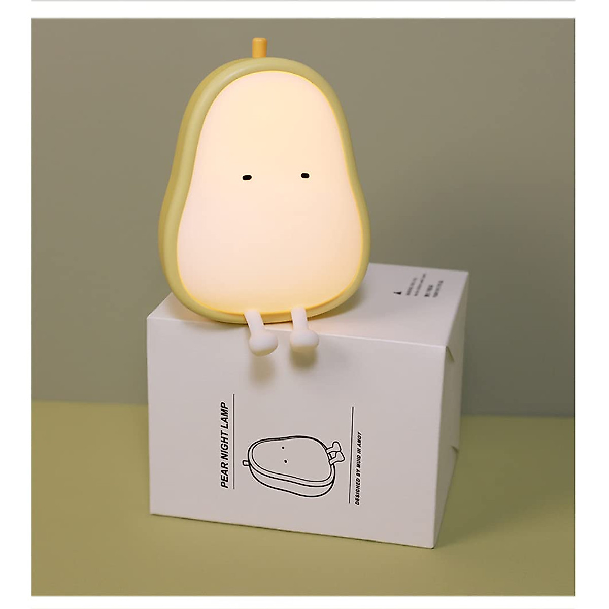 ipalmay Night Lights for Kids USB Rechargeable Lamps, BPA-Free ABS+Silicone Bedside Lamp for Breastfeeding,Color Changing, Yellow Pear