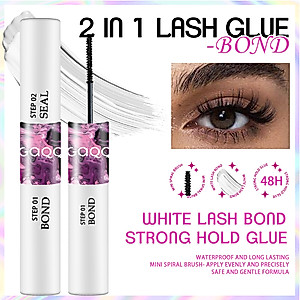 GAQQI Lash Bond and Seal, Lash Cluster Glue for DIY Lash Extensions, 48 Hours Long Lasting Waterproof Lash Adhesive Glue, Non-irritating Flase Lashes Glue for Sensitive Eyes (White Bond)